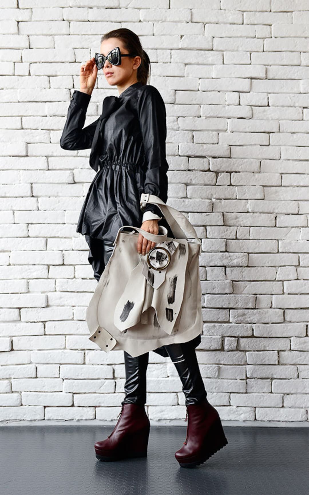 Extravagant Asymmetric White Bag/genuine Leather Tote/large White ...