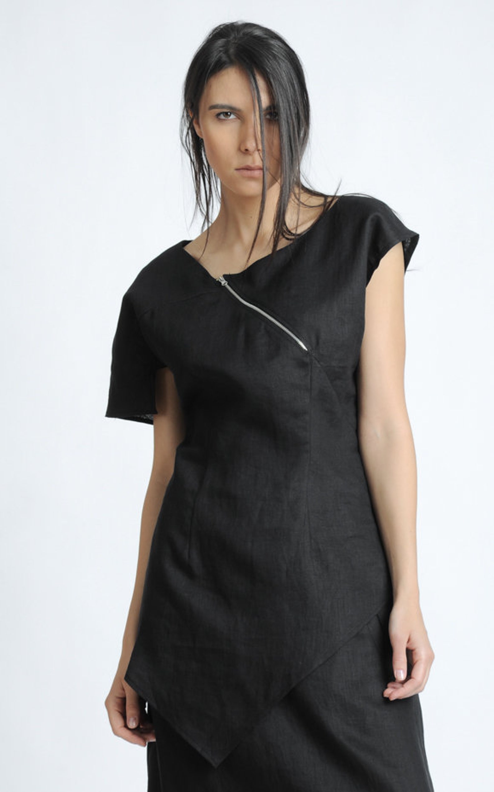 Black Short Sleeve Tunic/asymmetric Linen Top/extravagant - Etsy