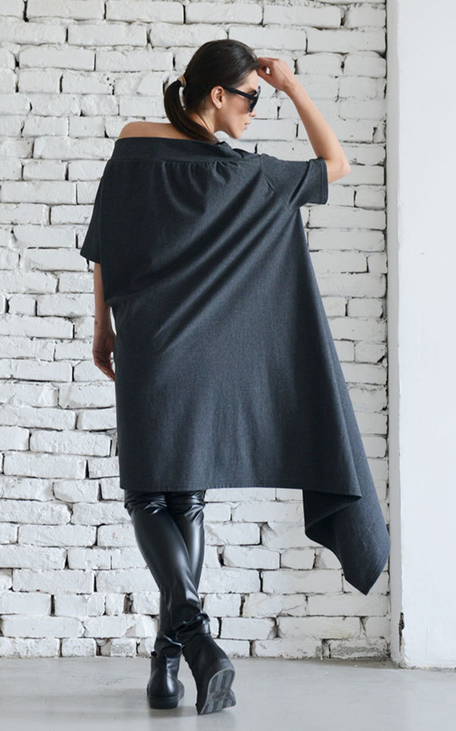 Oversize Grey Maxi Dress/extravagant Asymmetric Tunic/plus Size Kaftan ...