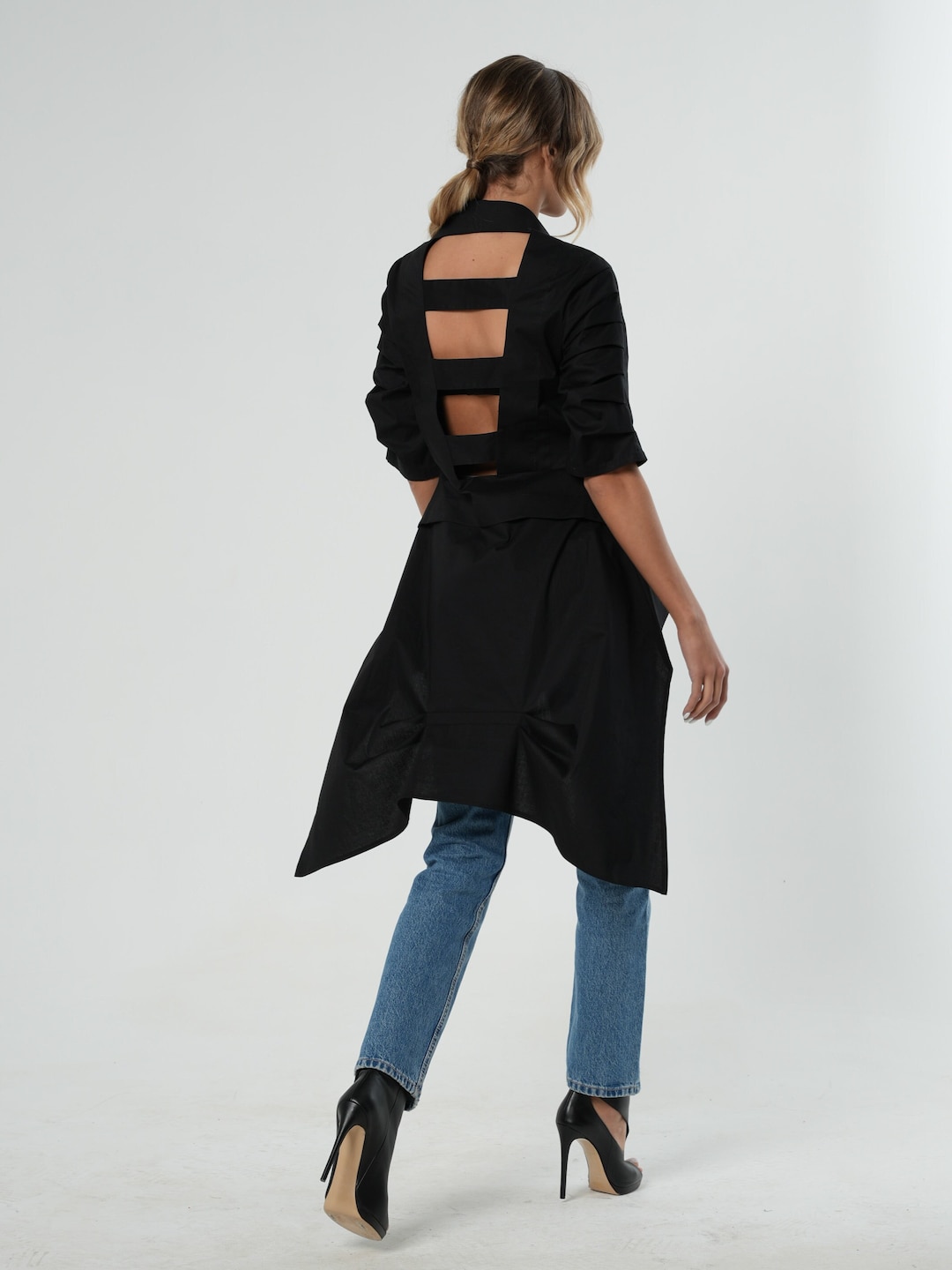 Asymmetrical Shirt / Open Back Shirt / Black Shirt / Half Sleeve Shirt ...