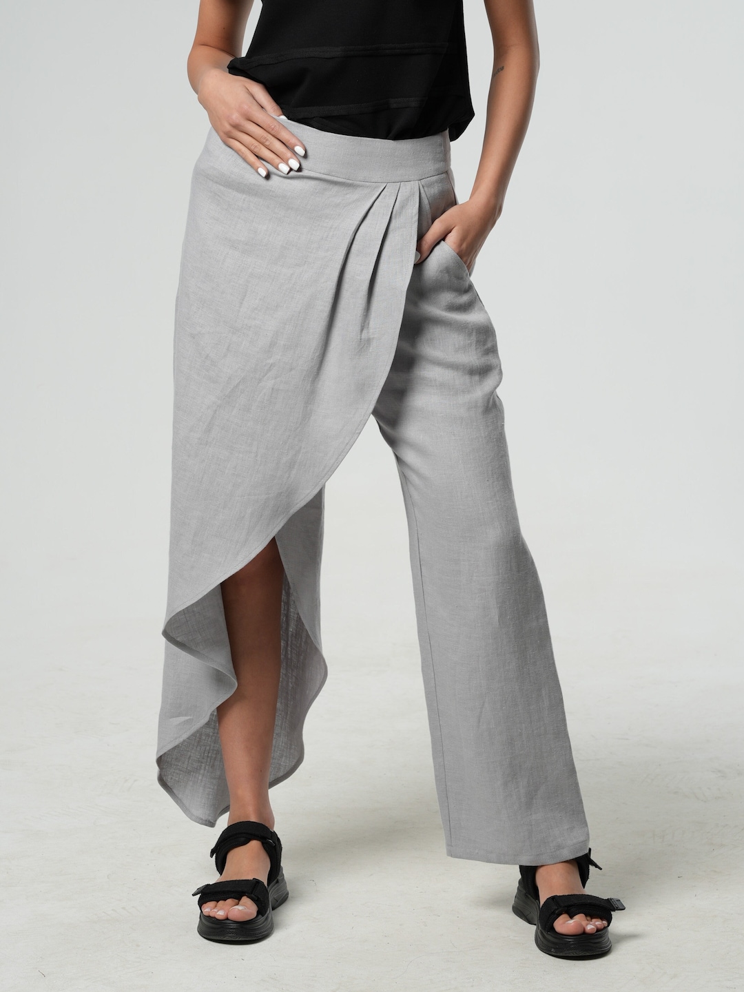 Grey Linen Pants / Maxi Pants / Linen Pants / Loose Pants Women ...