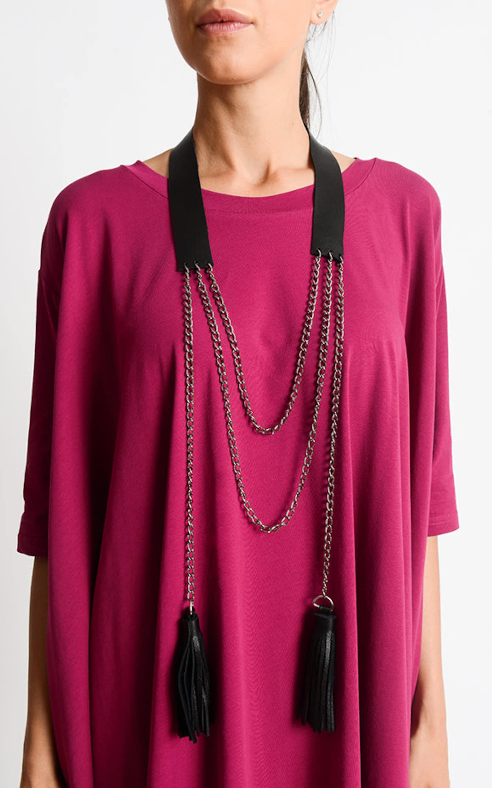 Extravagant Chain and Genuine Leather Necklace/handmade Black Pendant ...