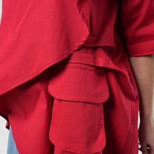 Asymmetric Red Tunic Shirt / Red Tunic Top / Long Red Tunic ...
