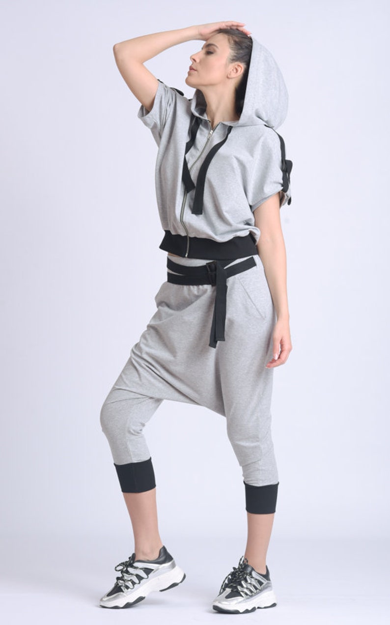 Loose Casual Set/grey Hooded Tracksuit/everyday Sports Set/hoodie and ...