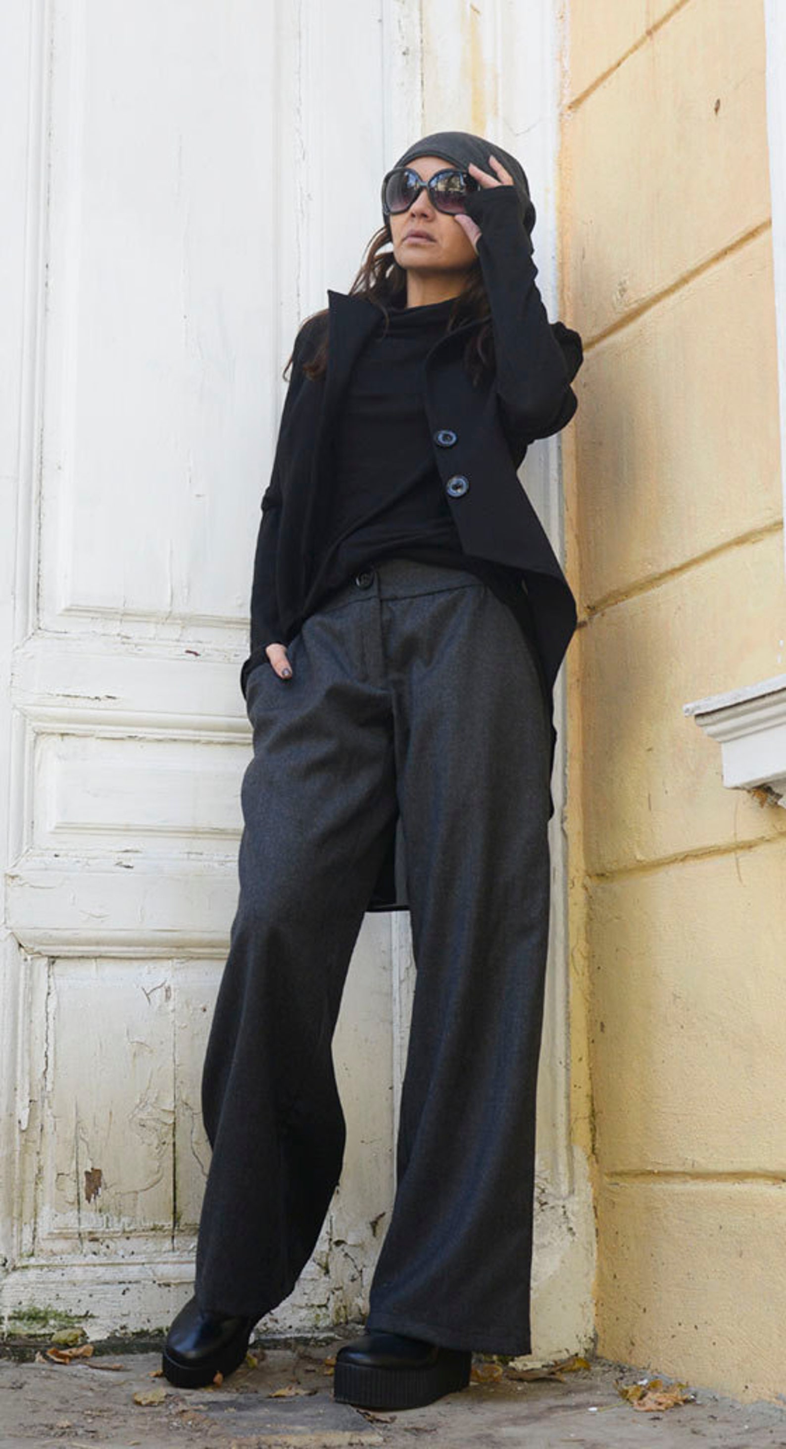 Wide Leg Grey Pants/long Maxi Pants/office Long - Etsy
