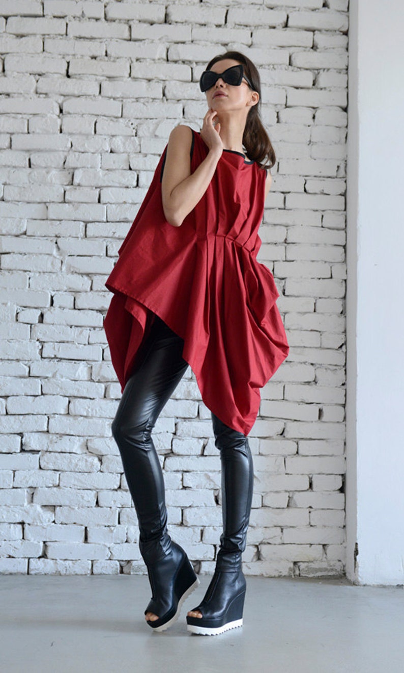 Red Asymmetric Top/sexy Red Tunic/loose Belt Vest/sleeveless Tunic Top ...
