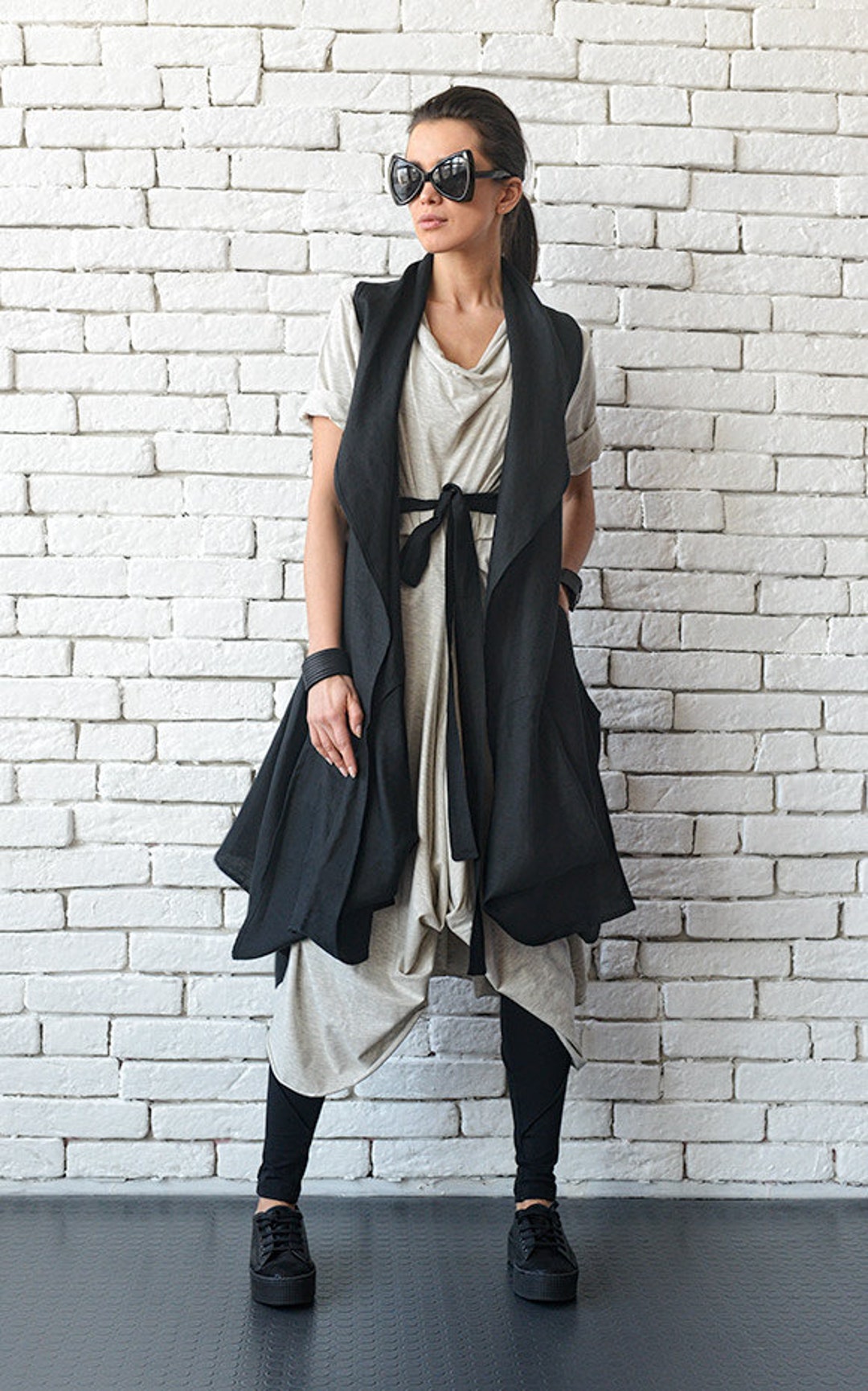Black Loose Tunic Top/asymmetric Loose Vest/sleeveless Linen Shirt ...