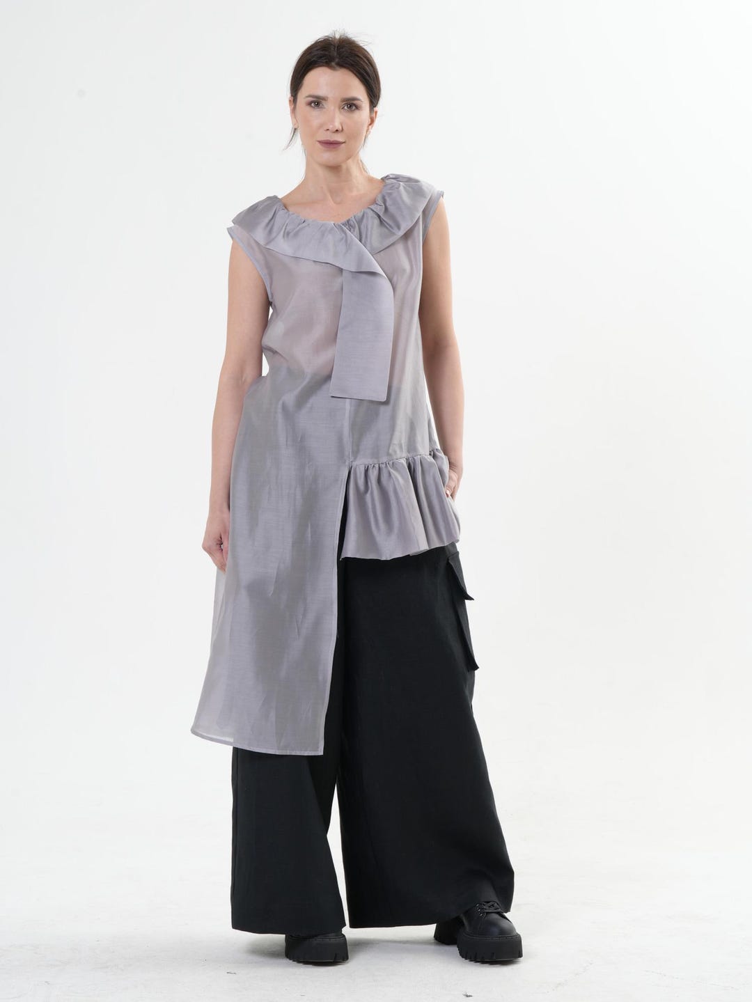 Asymmetric Sheer Tunic in Silver / Transparent Top / High-low Avant ...