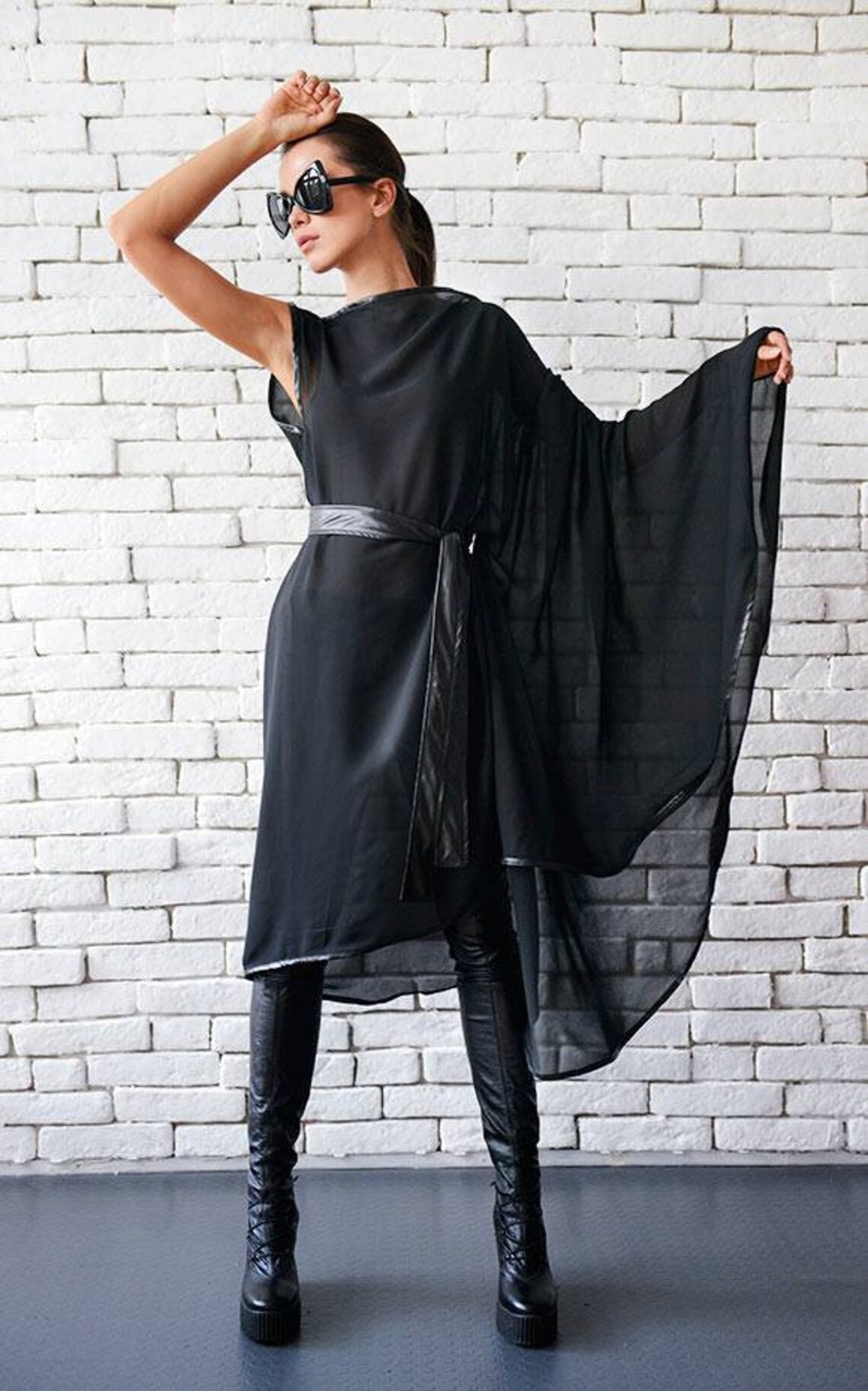 Maxi Black Tunic / Sheer Black Tunic / Asymmetrical Black Top / Black ...