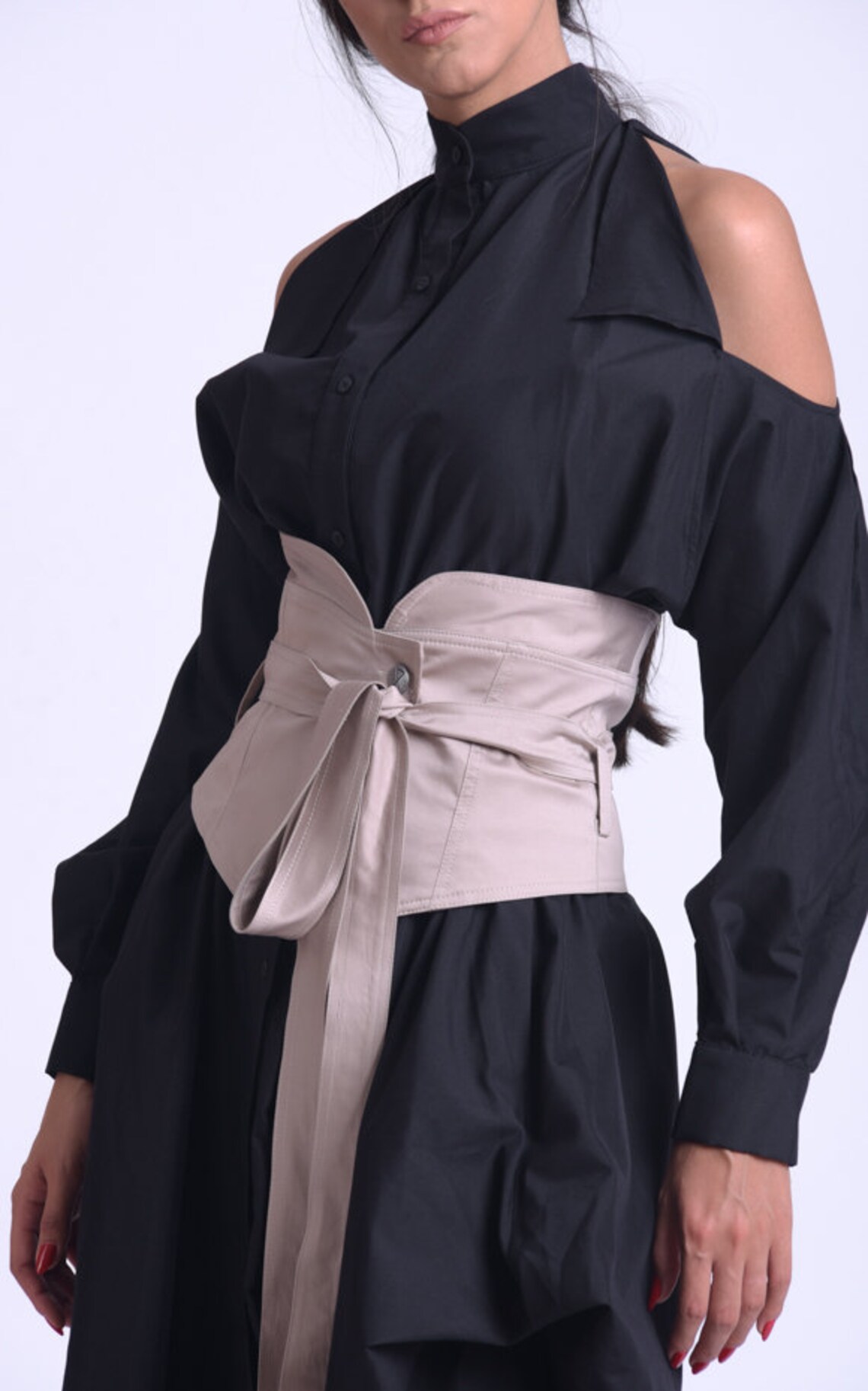 Wide Waist Belt/extravagant Wrap Belt/oversize Button Belt/casual Beige ...