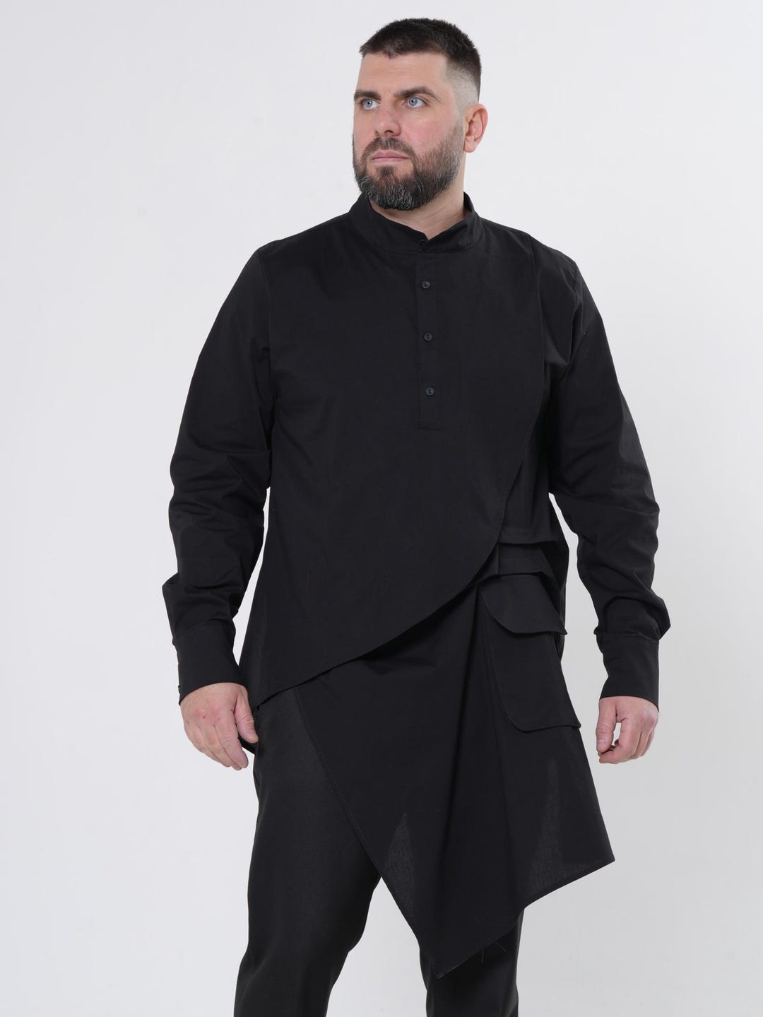 Men’s Extravagant Shirt in Black- Long Asymmetrical Tunic for Men ...