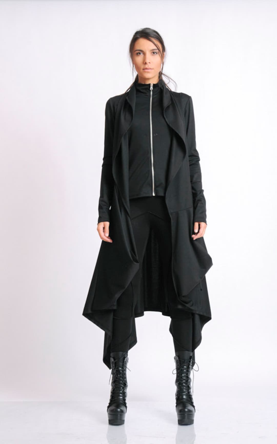 Black Asymmetric Coat/extravagant Loose Jacket/black Oversize Tunic ...