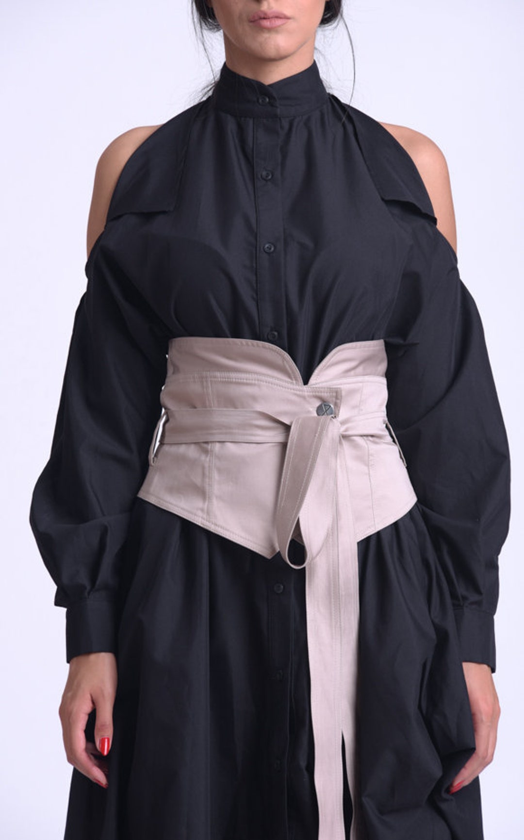 Wide Waist Belt/extravagant Wrap Belt/oversize Button Belt/casual Beige ...