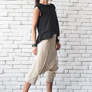 Drop Crotch Linen Pants/loose Summer Pants/beige Ankle Pants/oversize ...