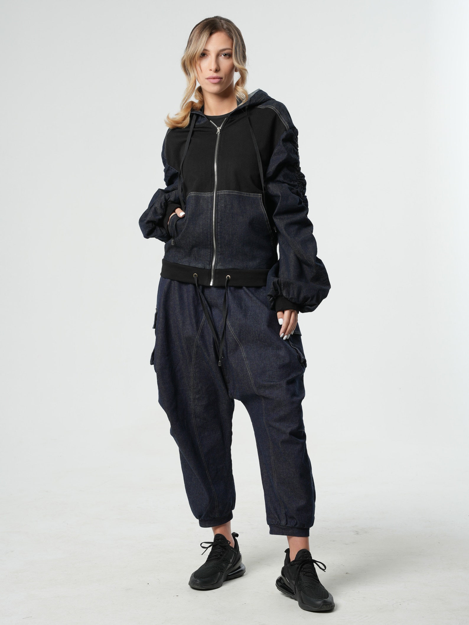 Denim Hooded Jacket/ Gathered Jacket / Custom Denim Jacket /gathered ...