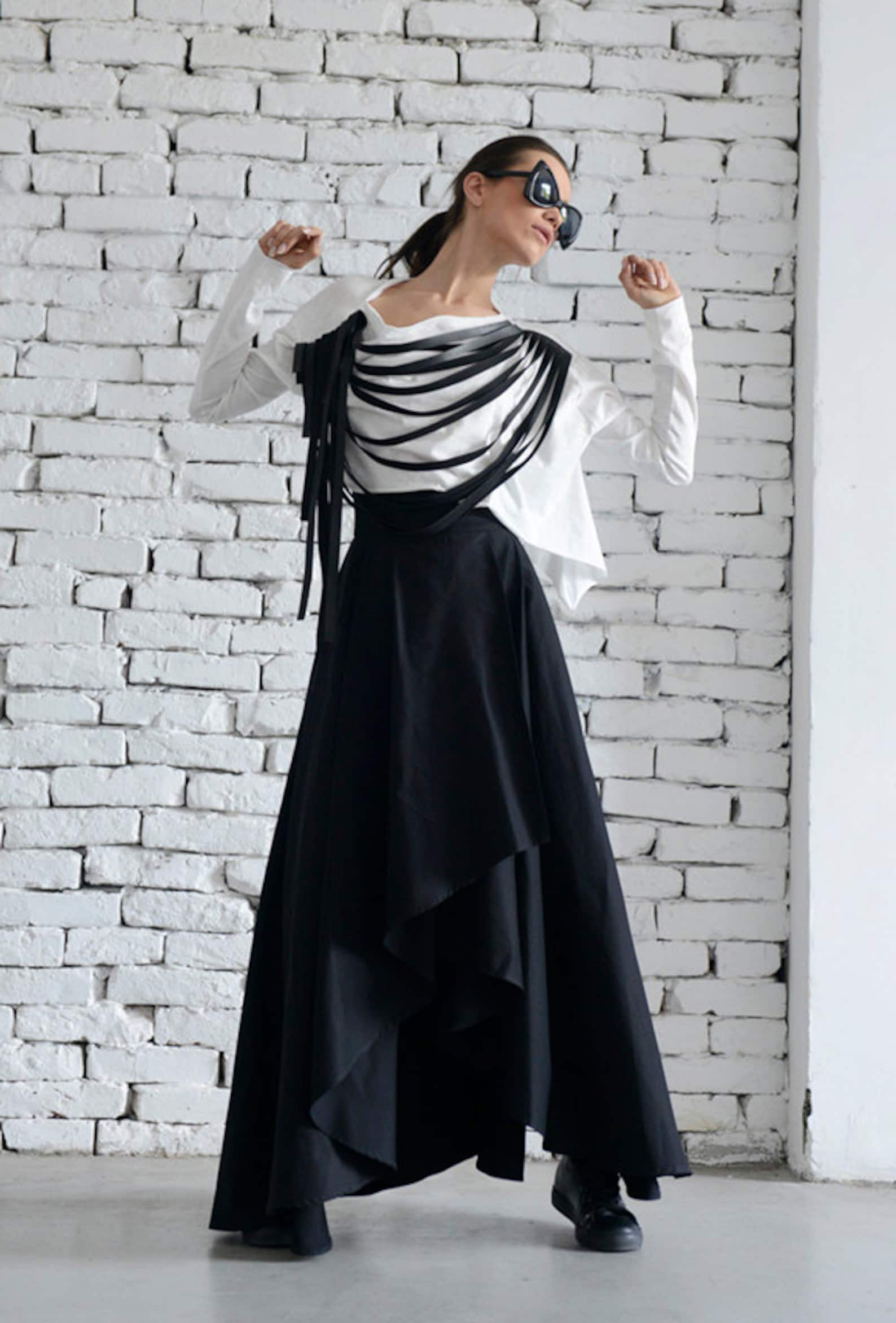 Maxi Black Skirt/asymmetric Loose Skirt/long Skirt/elegant Evening ...