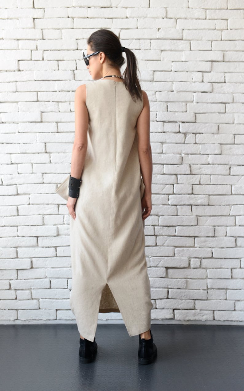Abito lungo in lino/Tunica ampia beige stravagante/Caftano senza ...