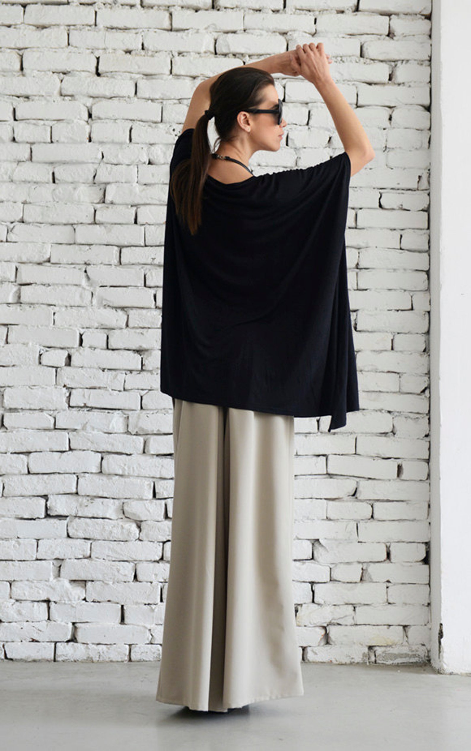 Black Blouse / Long Black Top / Asymmetric Top / Black Tunic / Loose ...