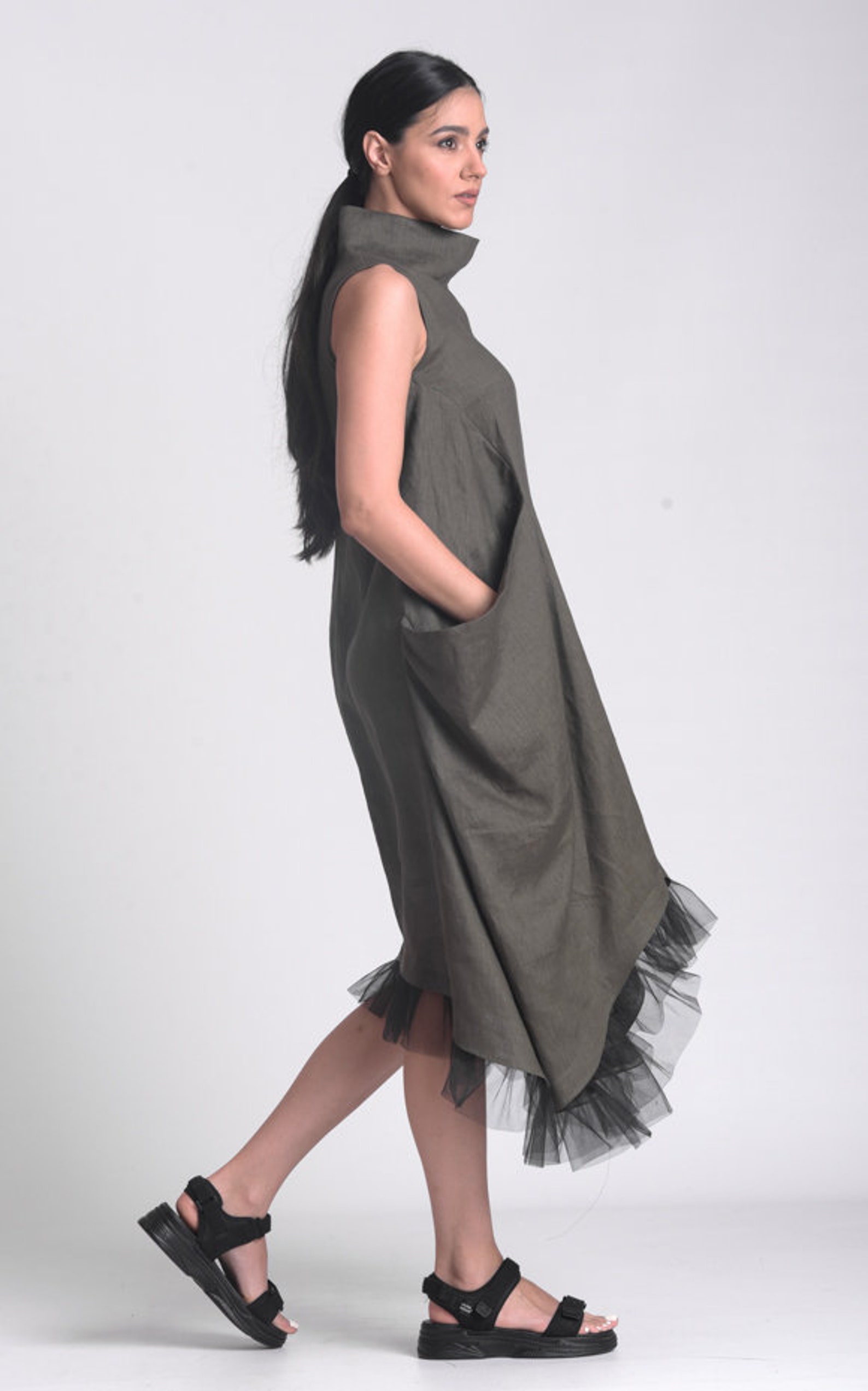 Plus Size Linen Dress With Mockneck by METAMORPHOZA METD0174 - Etsy