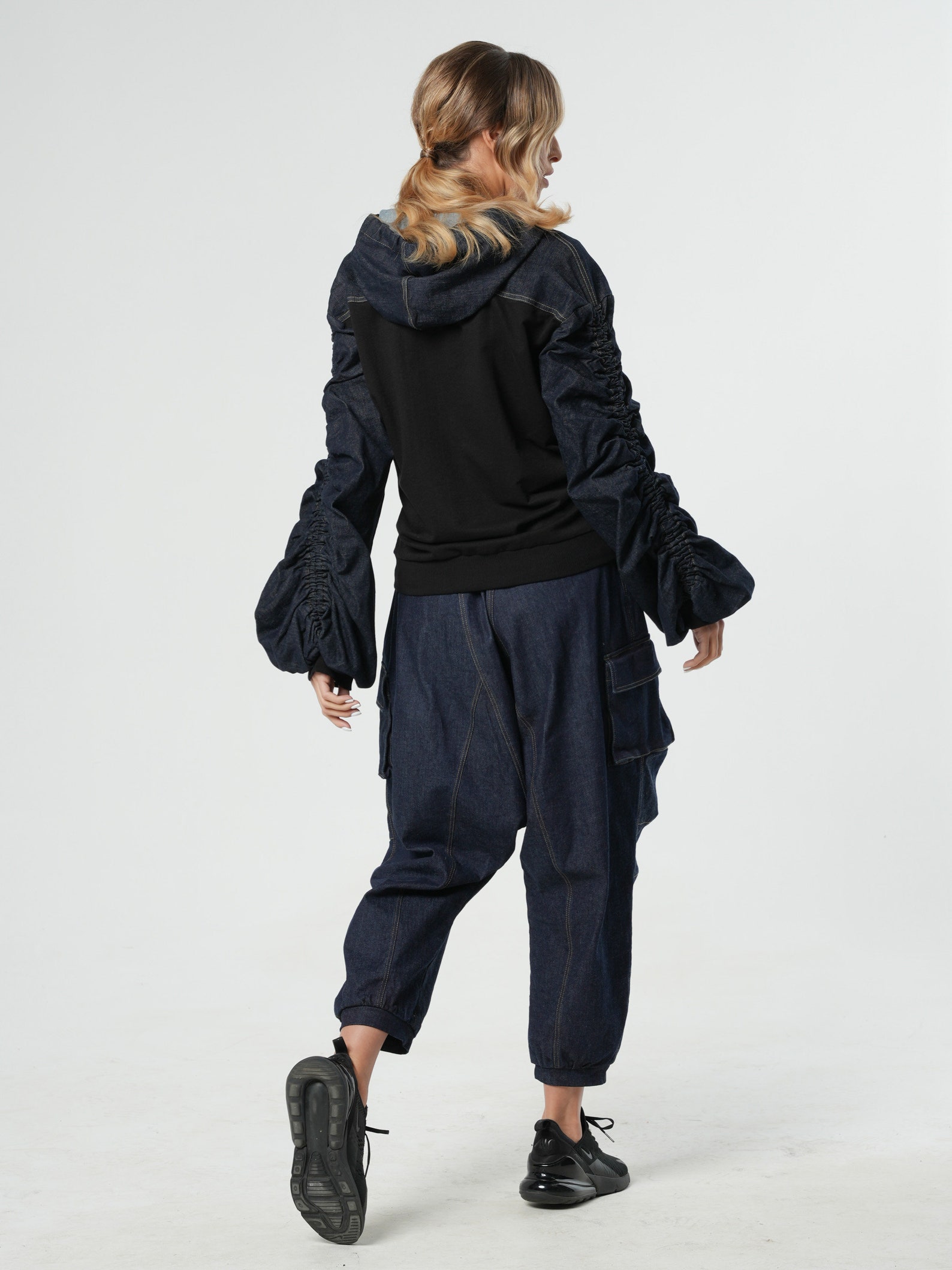 Denim Hooded Jacket/ Gathered Jacket / Custom Denim Jacket /gathered ...