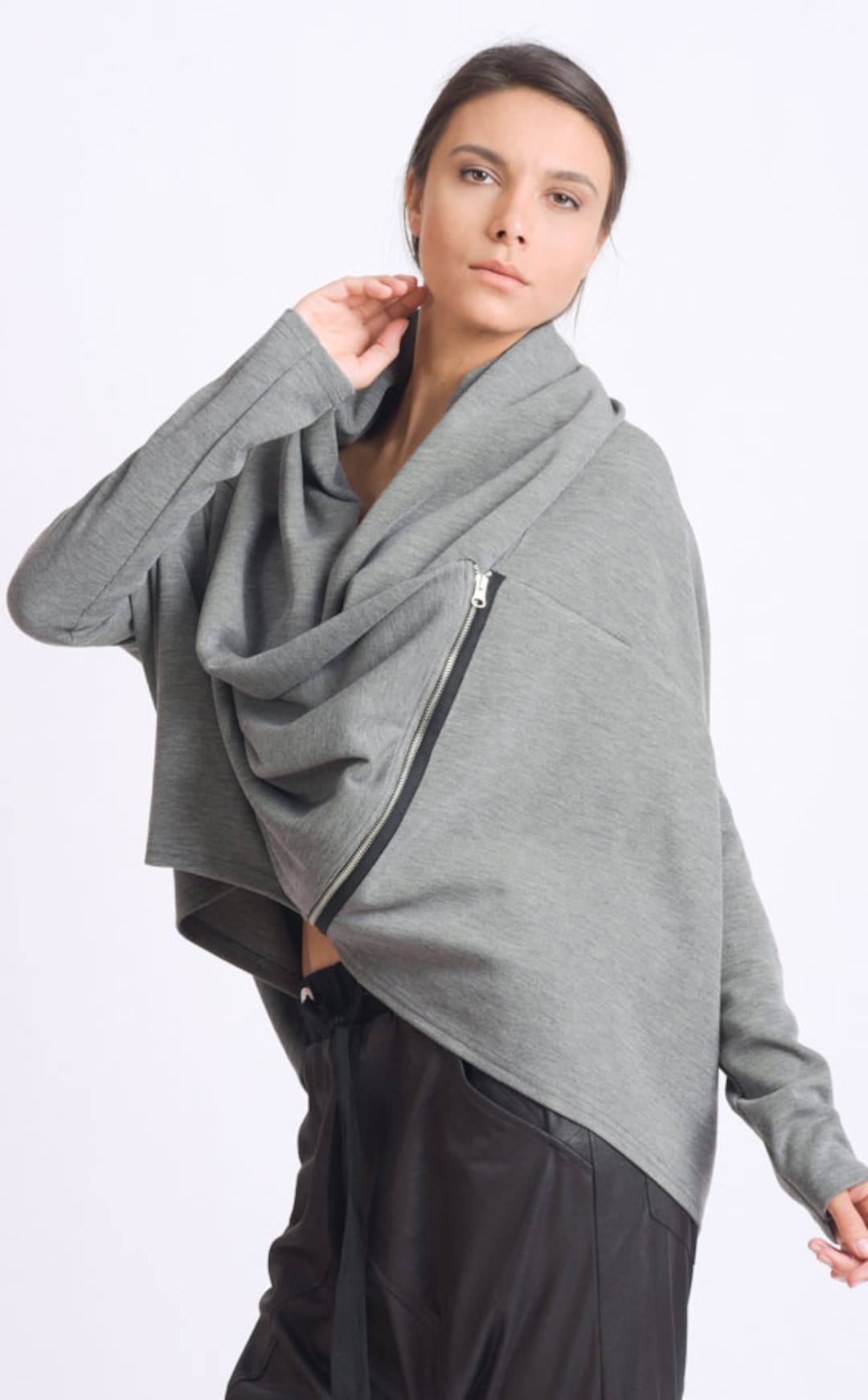 Grey Loose Cardigan / Oversize Cardigan With Side Zipper METC0057 - Etsy