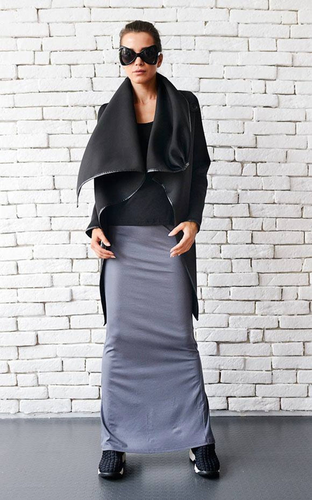 Long Black Jacket/asymmetric Coat/warm Jacket With Big Collar/black ...