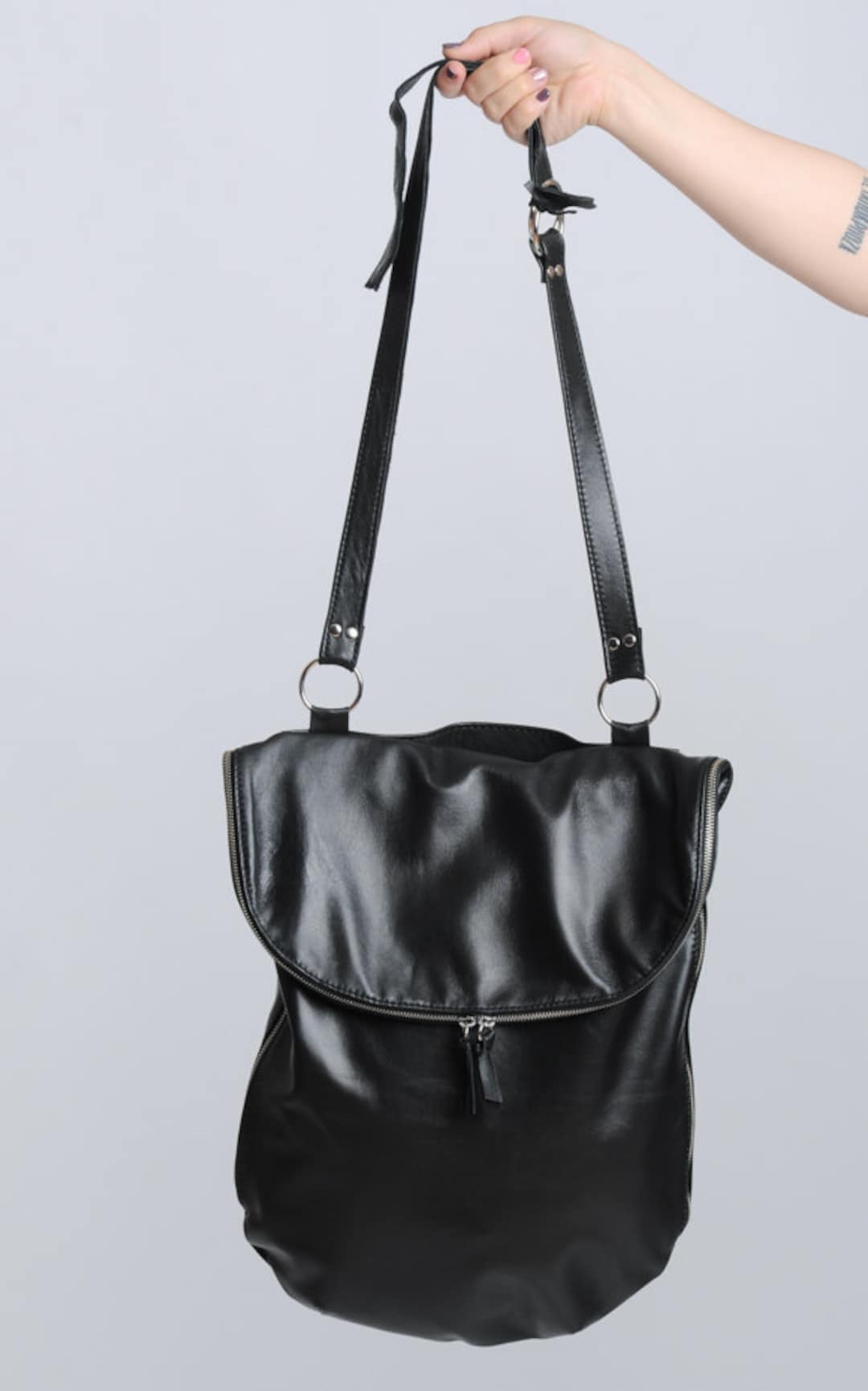Black Maxi Bag / Genuine Leather Tote Bag / Enormous Black Bag / Large ...