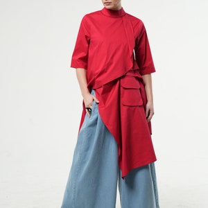 Asymmetric Red Tunic Shirt / Red Tunic Top / Long Red Tunic ...