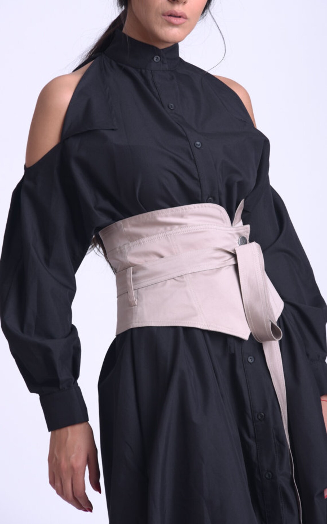 Wide Waist Belt/extravagant Wrap Belt/oversize Button Belt/casual Beige ...