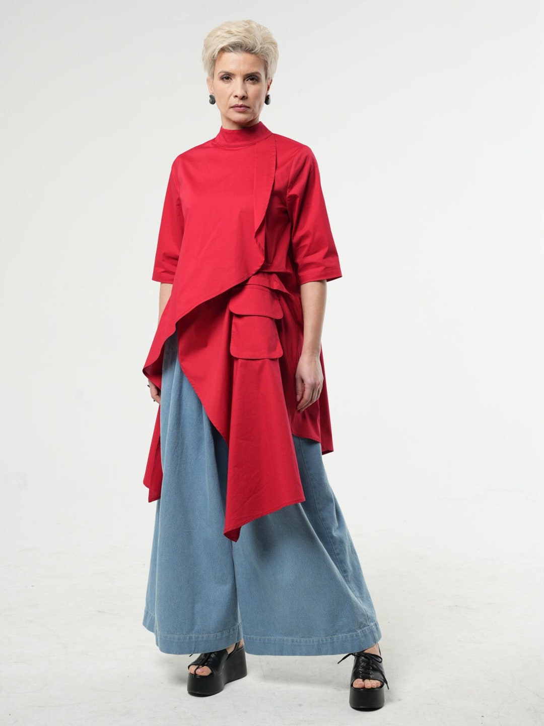 Asymmetrical Shirt / Oversized Tunic / Short Sleeve Tunic / Avant Garde ...