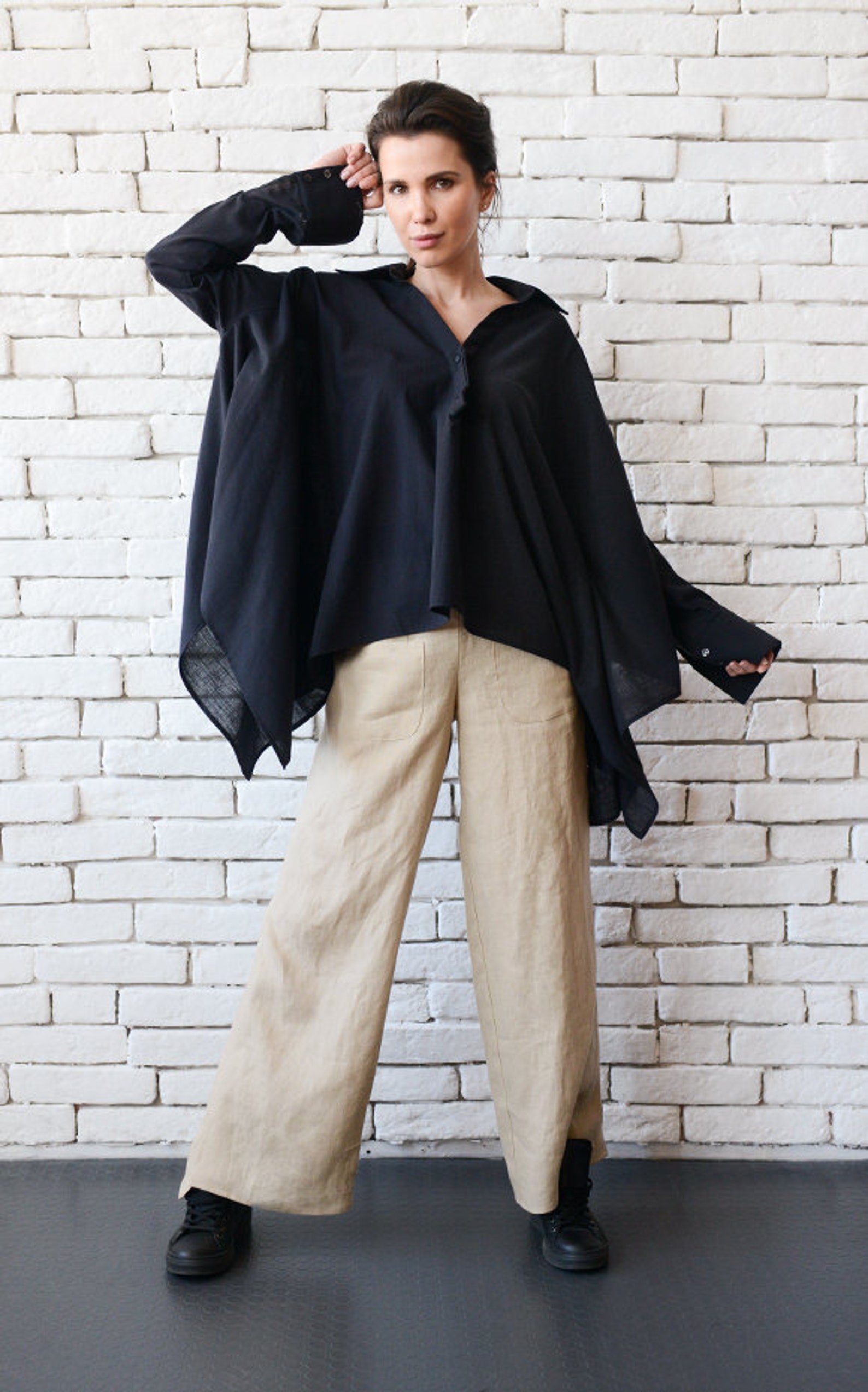 Black Oversize Tunic Top/plus Size Maxi Shirt/black Casual | Etsy