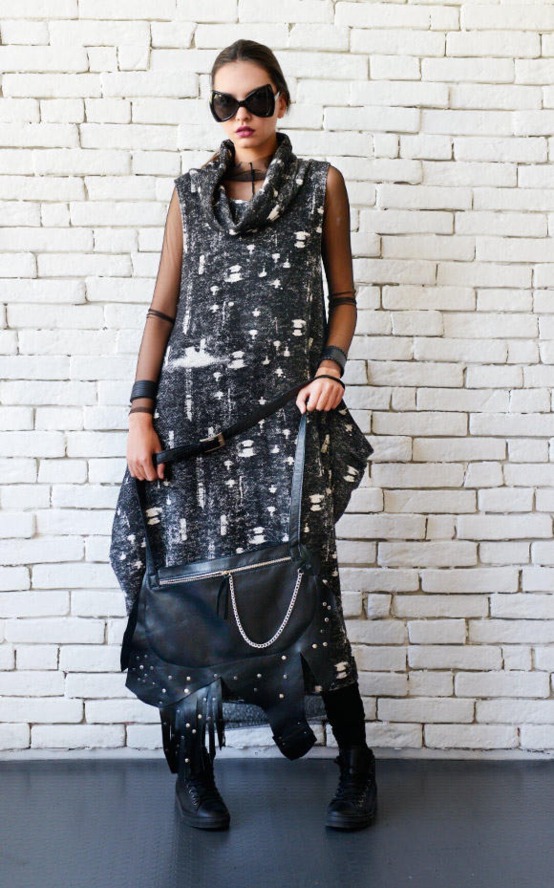 Asymmetric Black Clutch/extravagant Handbag/leather Bag With Chain ...