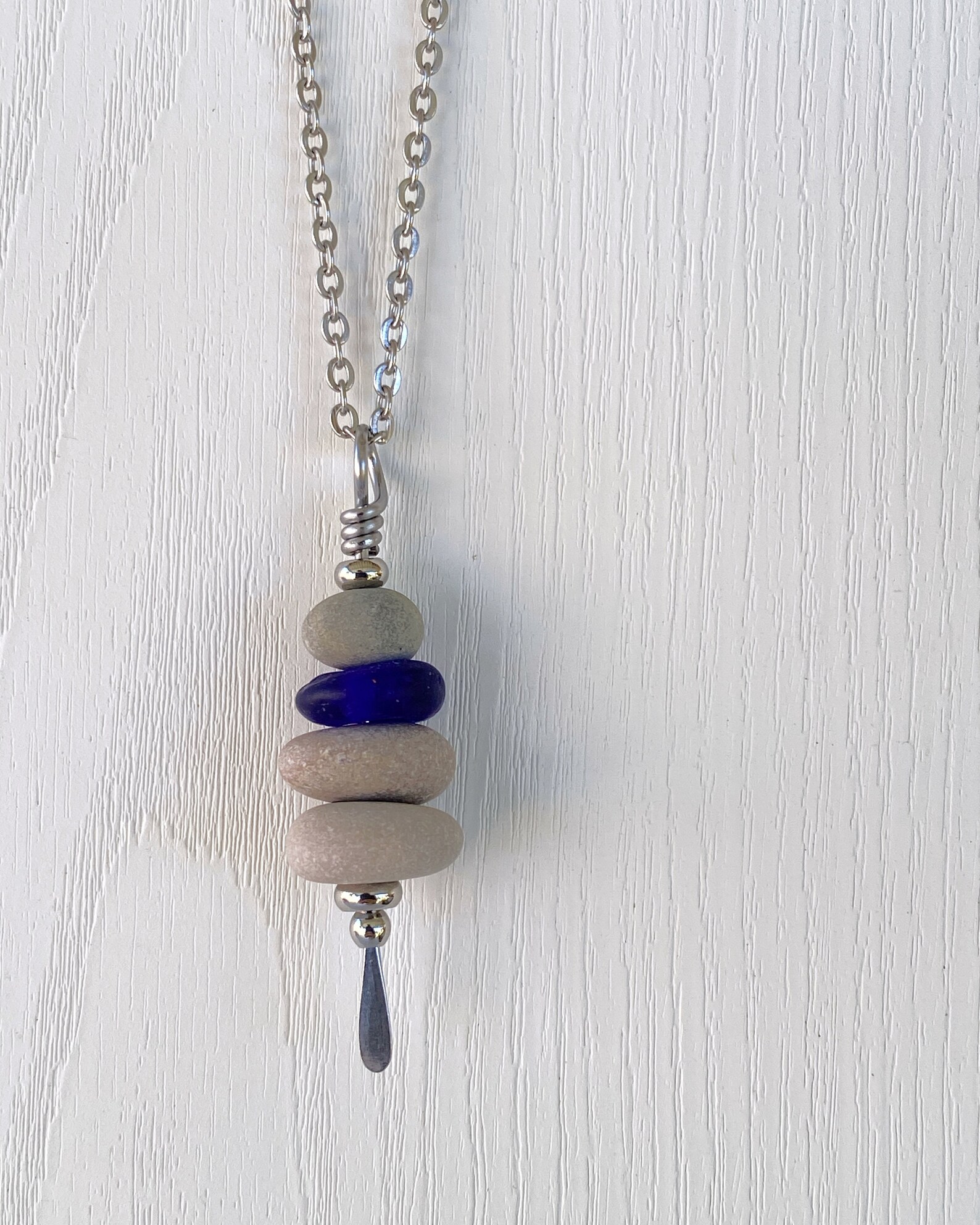 4 Stone Rustic Glass & Beige Stone Large Cairn Necklace - Etsy