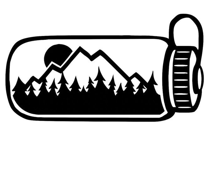 Pines and Mountains Car Decal - Waterbottle Mountain Scene Sticker ...
