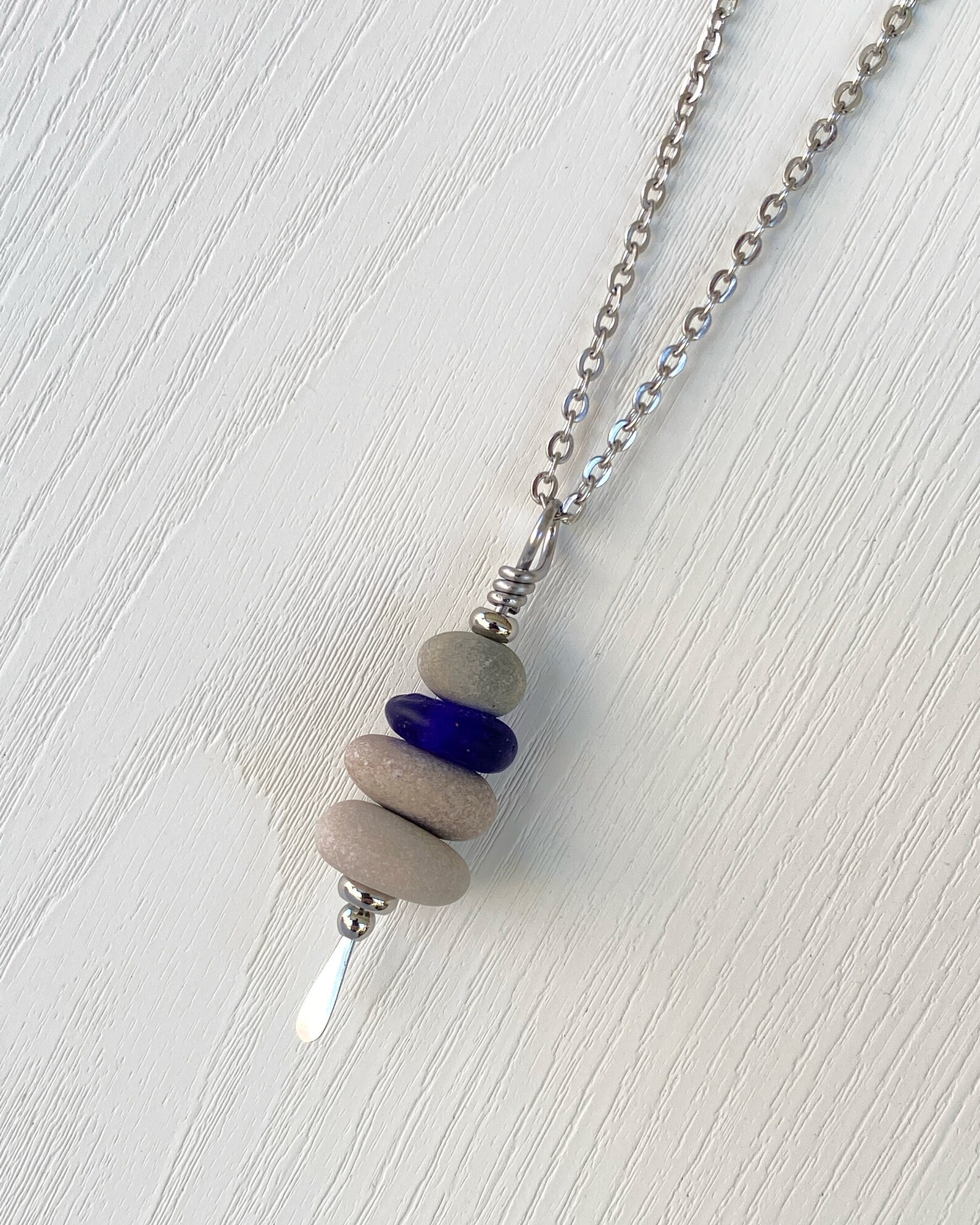 4 Stone Rustic Glass & Beige Stone Large Cairn Necklace - Etsy