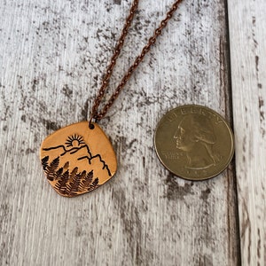Square Forest Sunrise Copper Necklace - Copper Mountains Pendant ...