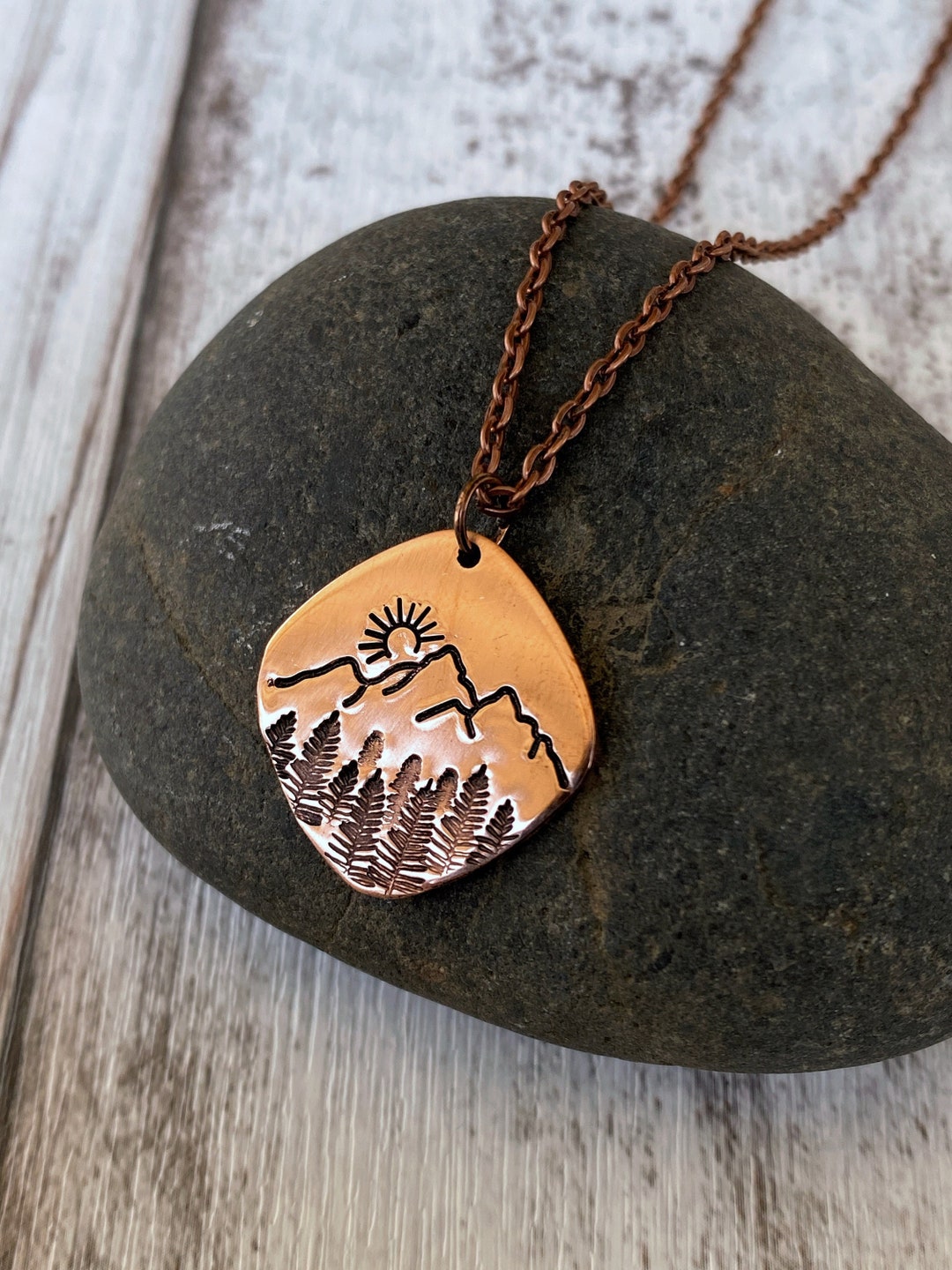 Square Forest Sunrise Copper Necklace - Copper Mountains Pendant ...