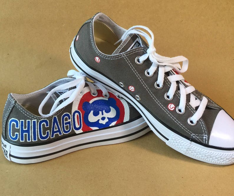 Gray Chicago Cubs Low-top Converse - Etsy