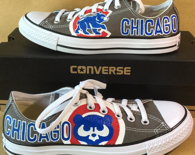 Gray Chicago Cubs Low-top Converse - Etsy
