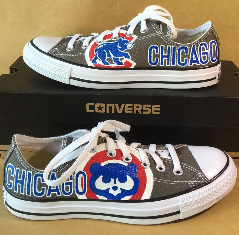 Gray Chicago Cubs Low-top Converse - Etsy