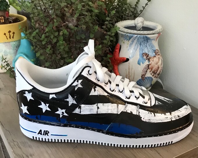 Thin Blue Line, Back the Blue, Distressed Nike Air Force Ones - Etsy