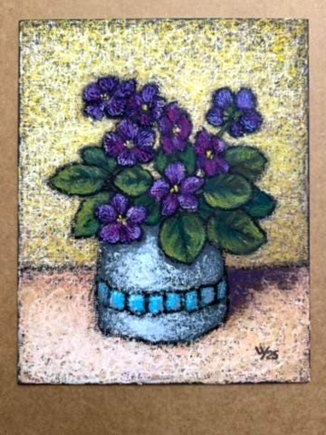 Violets Original Oil / Oil Pastel Painting Still Life Contemporary Art ...