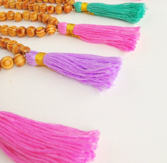 Items Similar To Handmade Tassel Necklace Tassel Necklace With Medium Brown Wood Beads