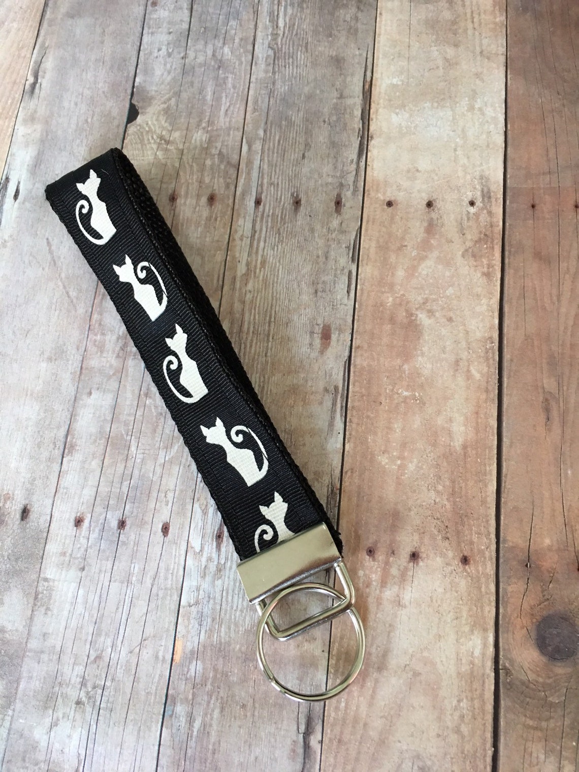 Halloween Cat Keychain Key Holder Wristlet Black Cat White | Etsy