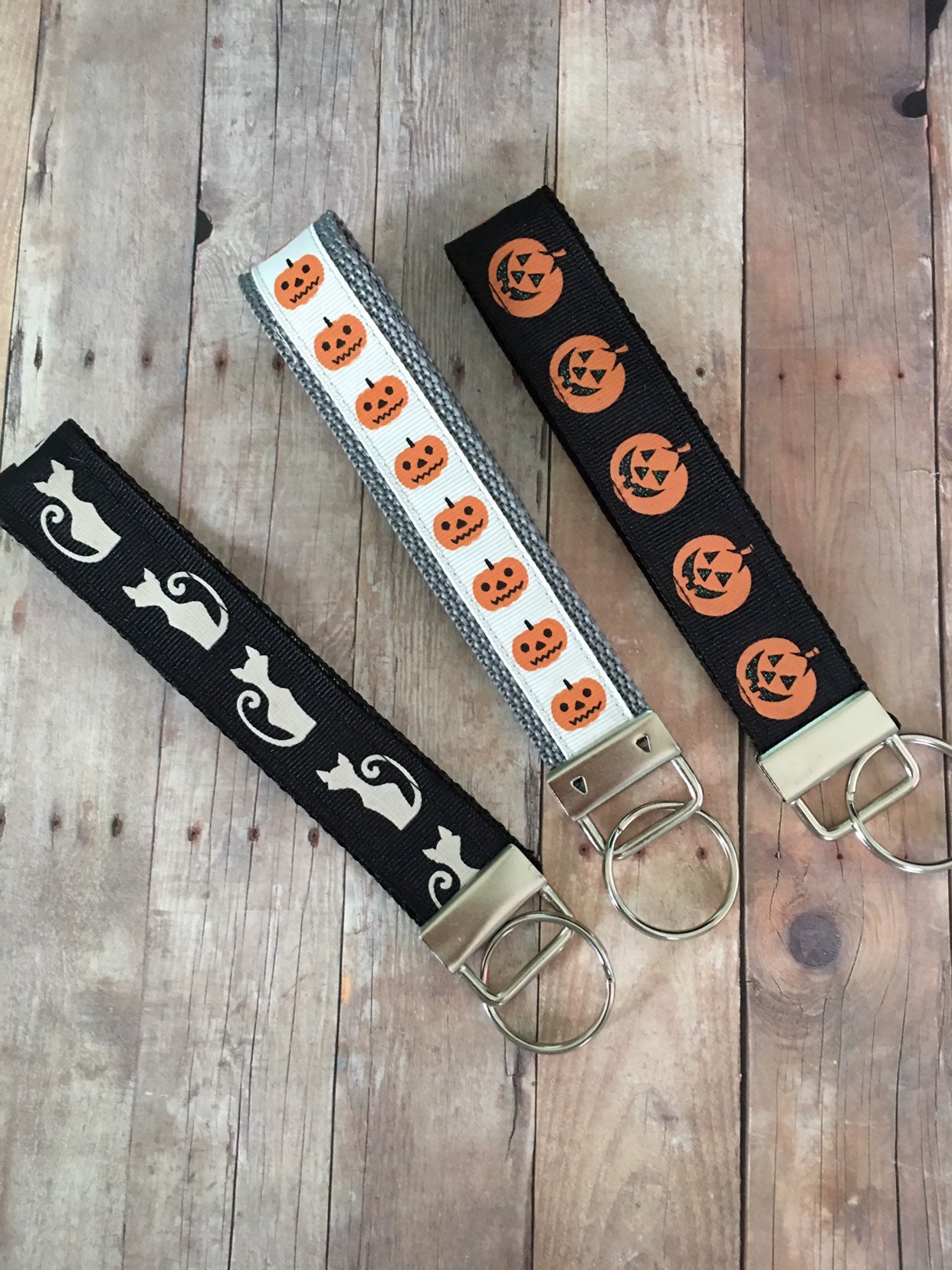 Halloween Cat Keychain Key Holder Wristlet Black Cat White | Etsy