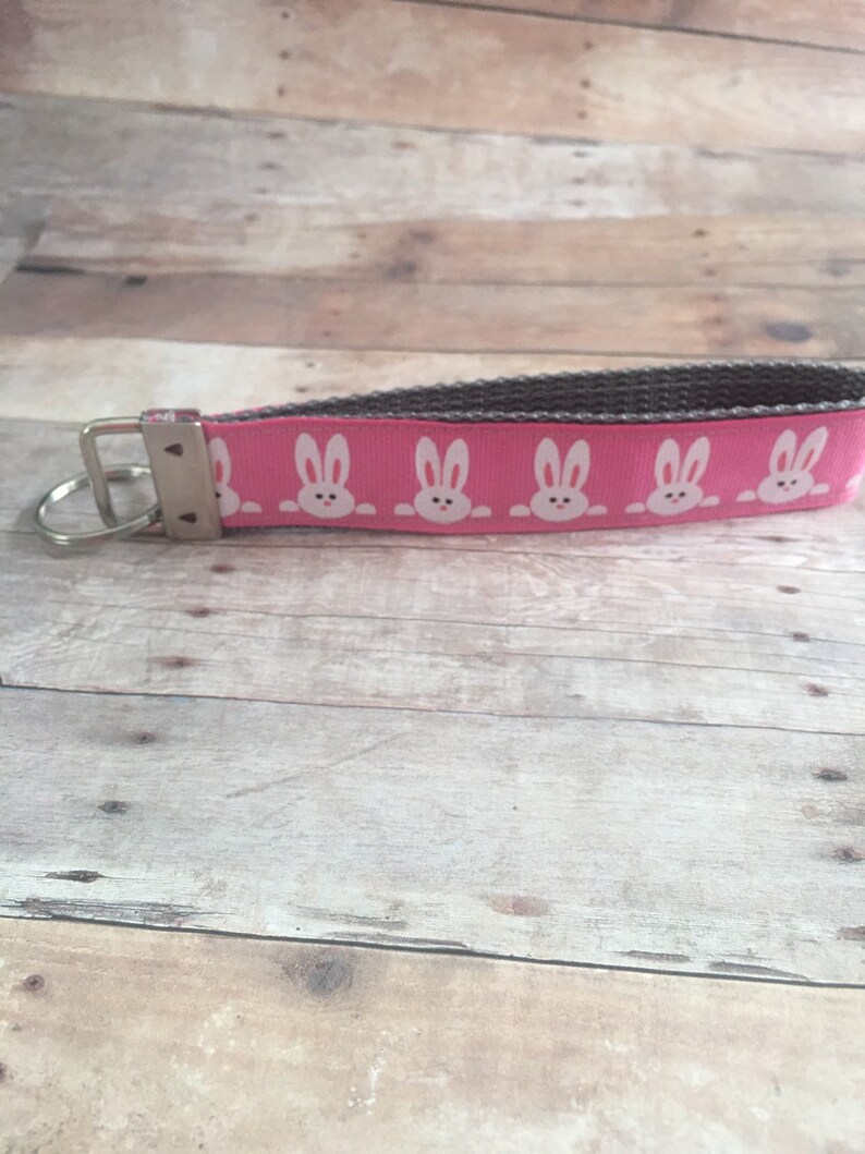 Bunny Key Fob, Pink Key Chain, Easter Wristlet, Wrist Key Holder, Key ...