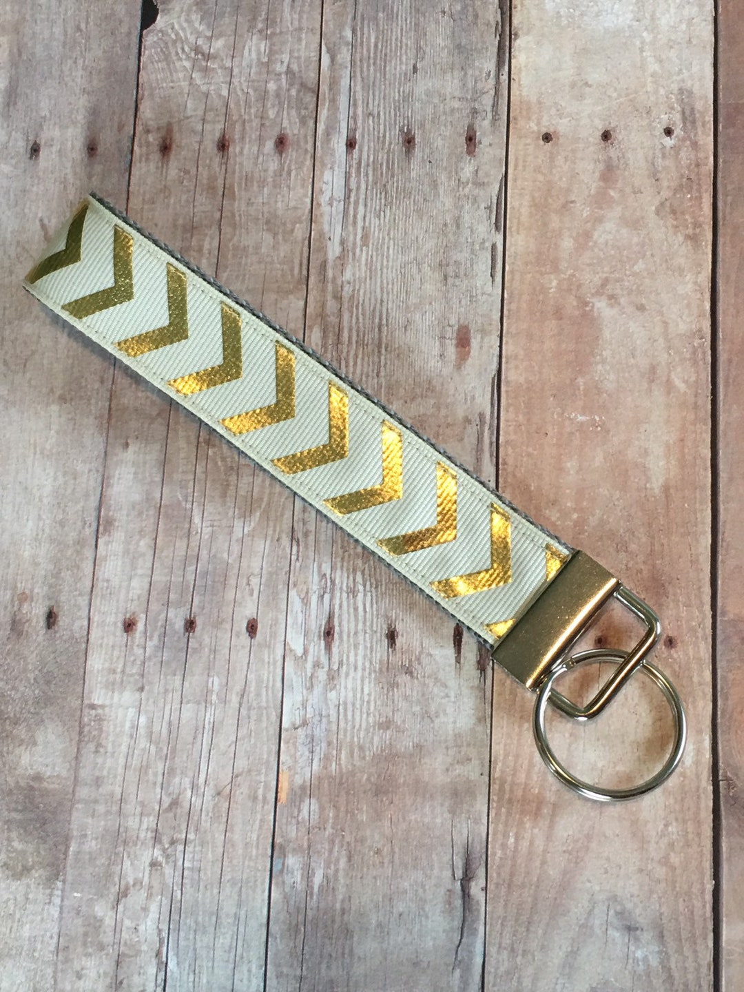 Gold Chevron Keychain, Key Holder, Wristlet, Gold, Chevron Print, Key ...