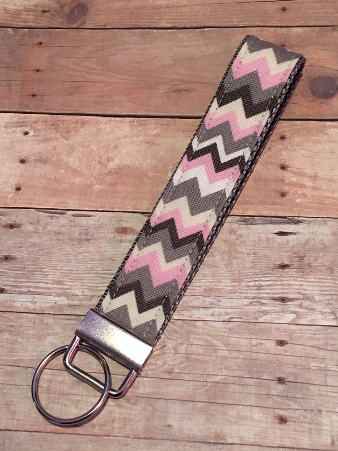 Pink Chevron Keychain, Key Holder, Wristlet, Key Lanyard, Wrist Key ...