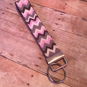 Pink Chevron Keychain, Key Holder, Wristlet, Key Lanyard, Wrist Key ...