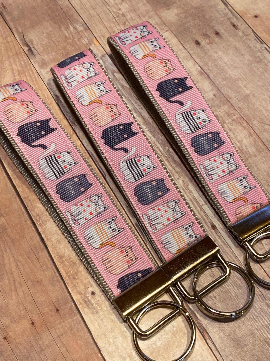 Kitty Key Fob, Pink Keychain, Key Holder, Wristlet, Key Lanyard, Wrist ...